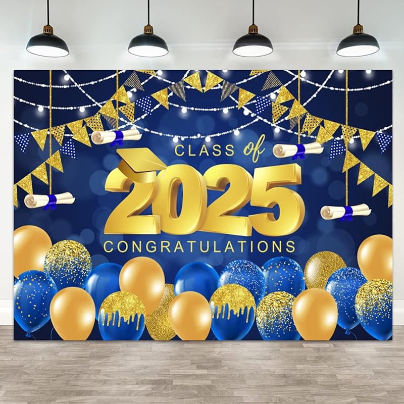 Class of 2025 Graduation Backdrop Blue Gold Congratulations Graduate ...