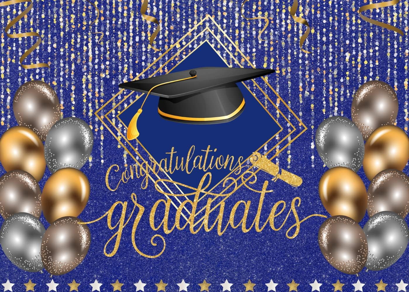Class of 2025 Graduation Backdrop Blue and Gold Glitter Bachelor Cap ...