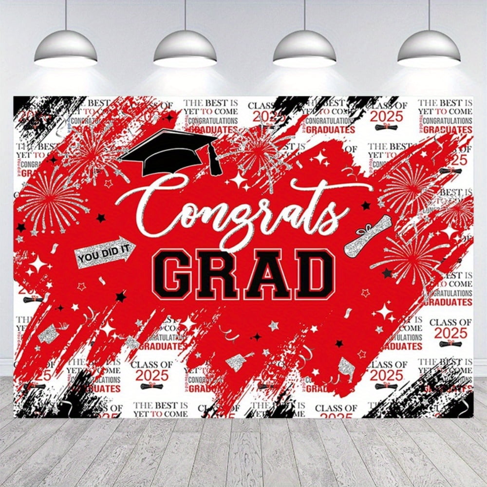 Class of 2025 Graduation Backdrop - Congrats Grad Red & Black Party ...