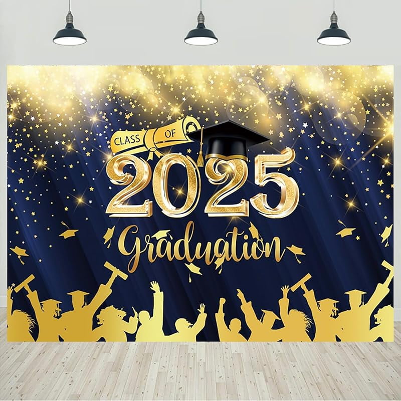 Class of 2025 Graduation Backdrop Glitter Gold Dots Graduation Party ...