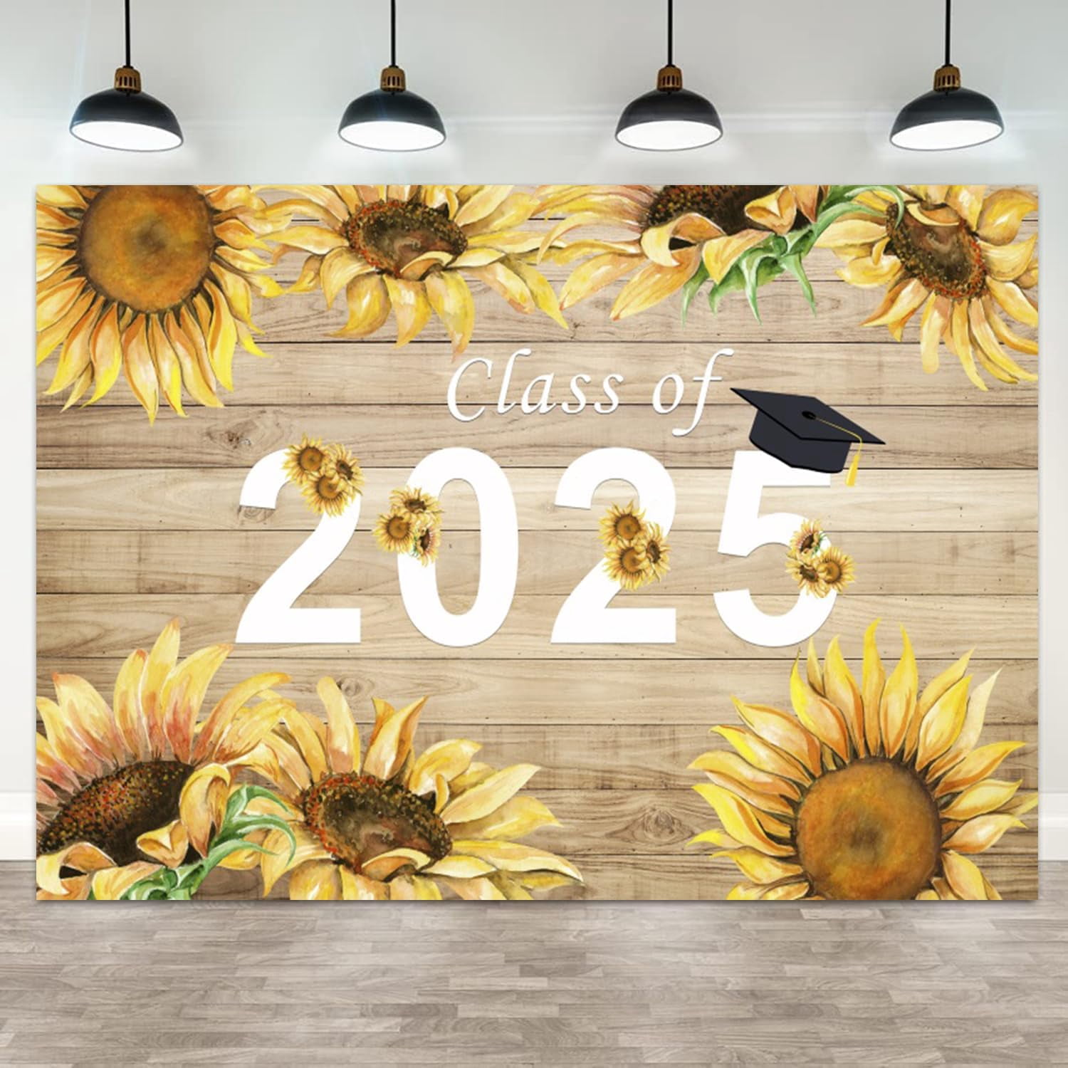 Class of 2025 Graduation Backdrop Sunflowers Rustic Wood Graduation ...