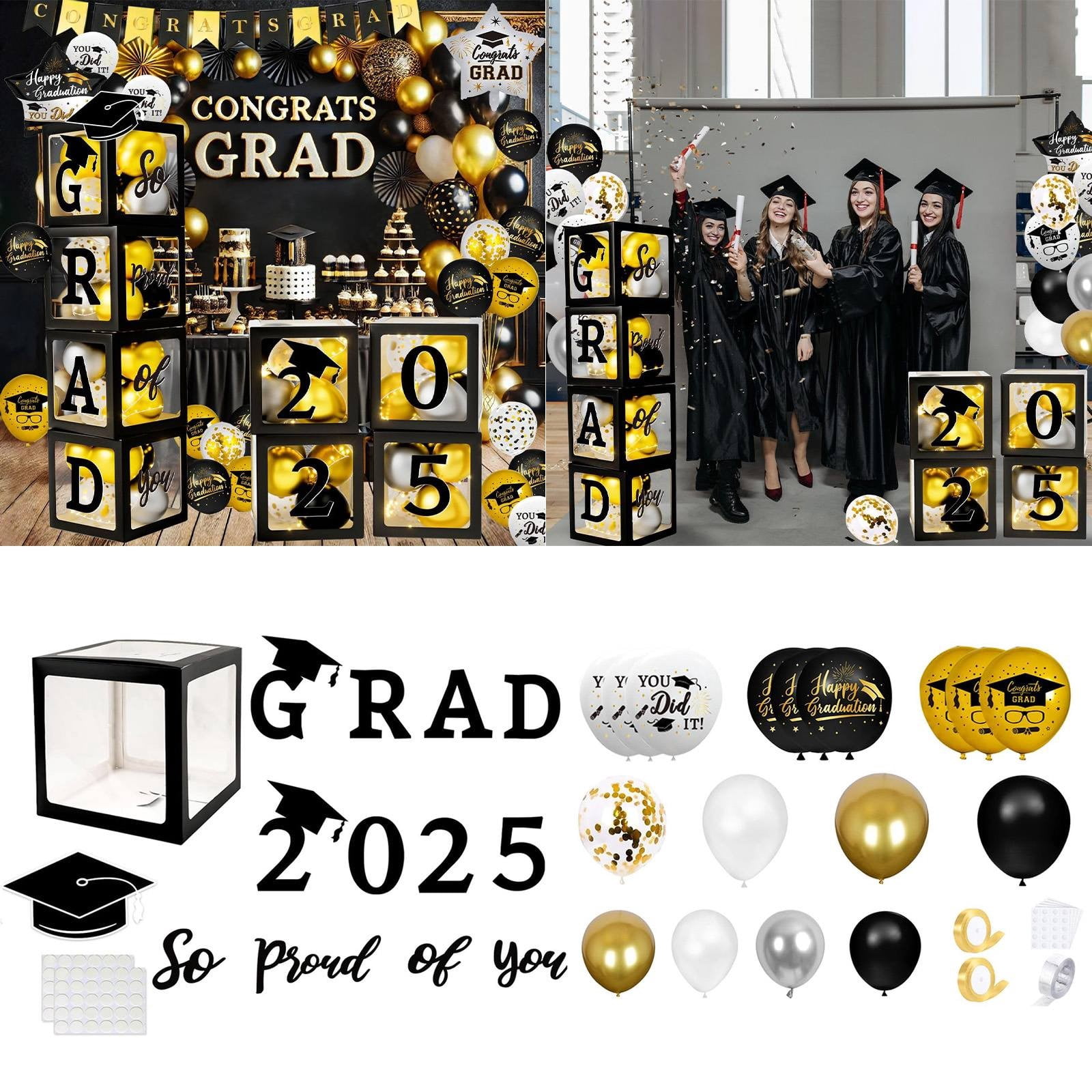 Class of 2025 Graduation Black Balloon Boxes with Letters & Cap Tassel ...