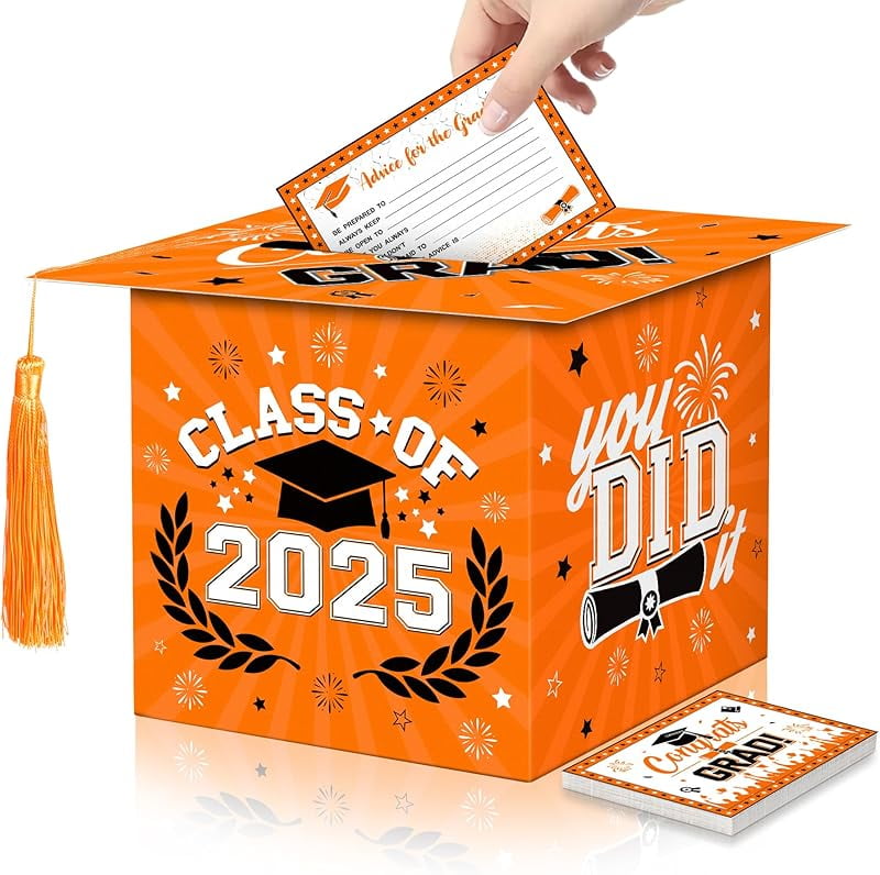 Class of 2025 Graduation Card Box Rose Gold Congrats Grad Cap Shaped ...