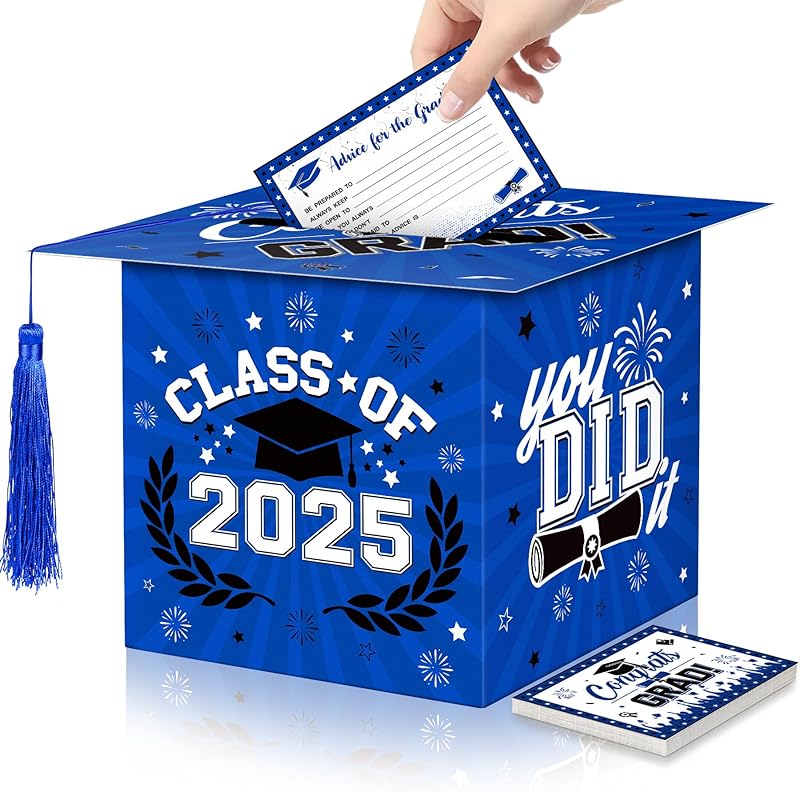 Class of 2025 Graduation Card Box Rose Gold Congrats Grad Cap Shaped ...