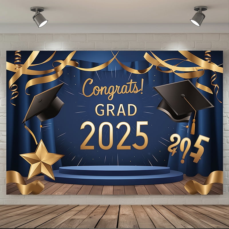 Class of 2025 Graduation Celebration Party Banner - Golden & Blue ...