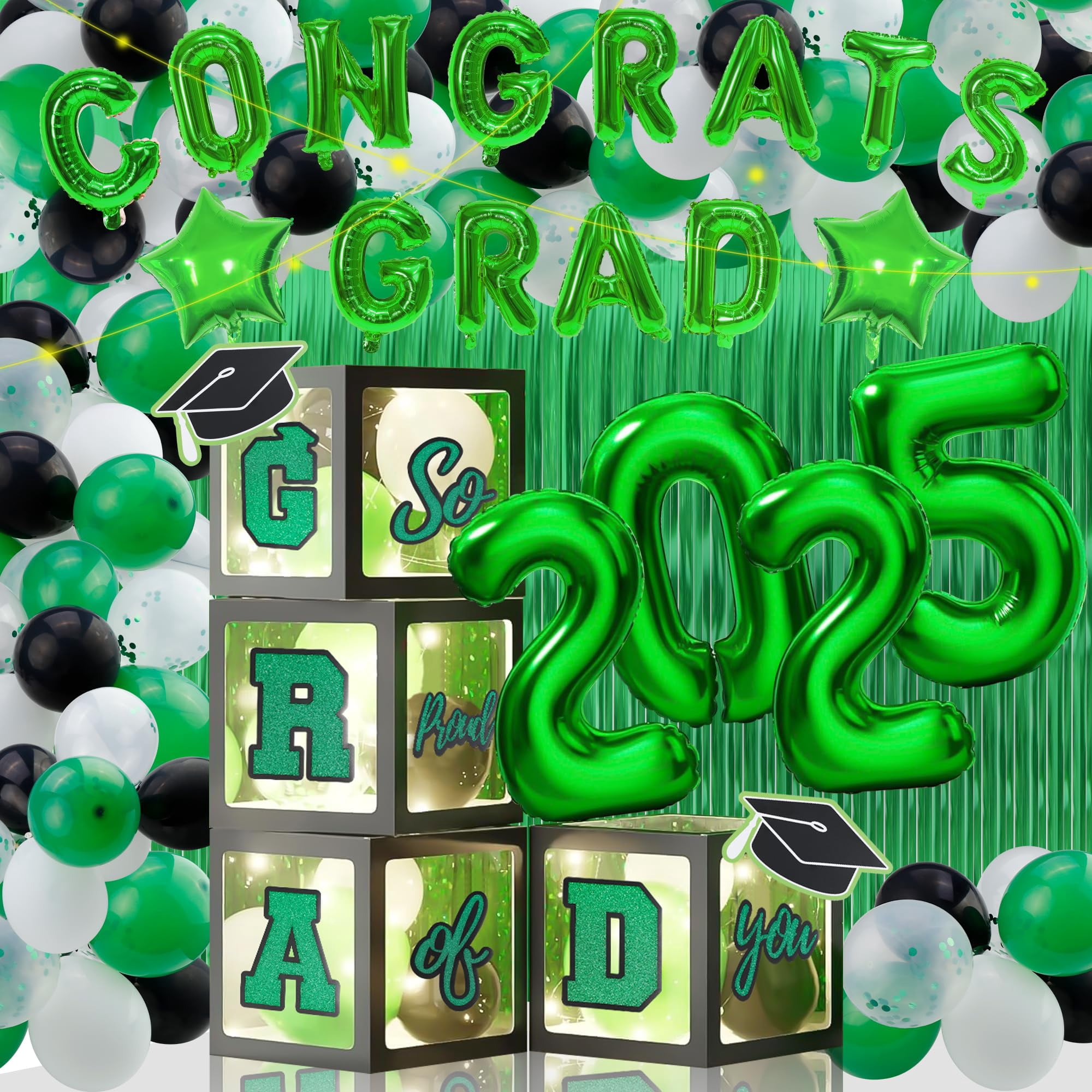 Class of 2025 Graduation RRF12 Decorations - 118PCS Green & Black Party ...