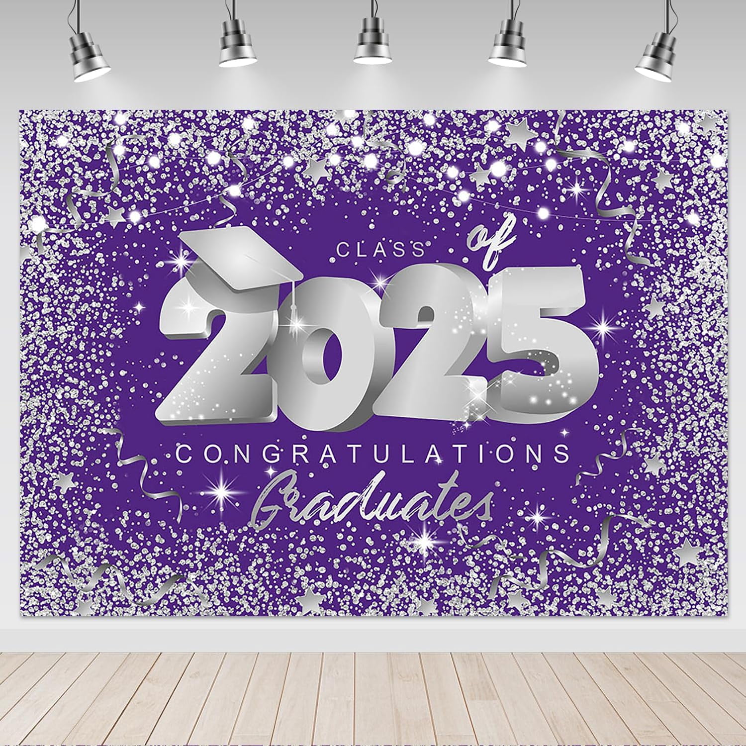 Class of 2025 Pretty Backdrop Graduation Purple and Silver Congrats ...