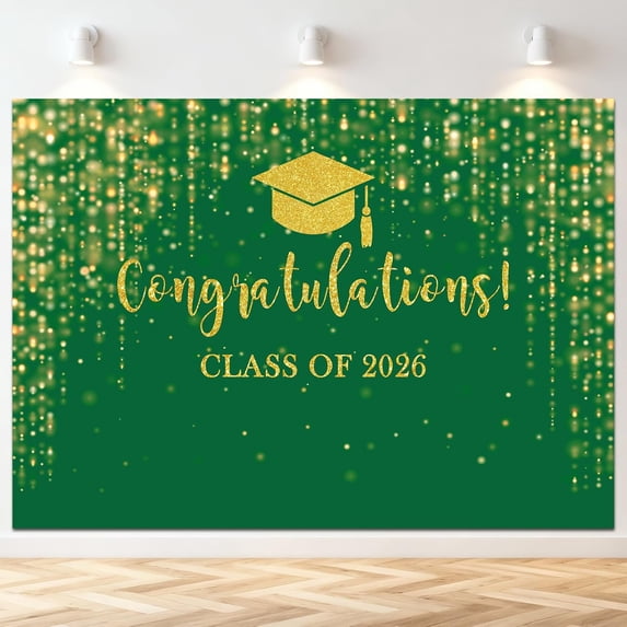 Class of 2026 Backdrop Green Gold Glitter Bokeh Graduation Party ...