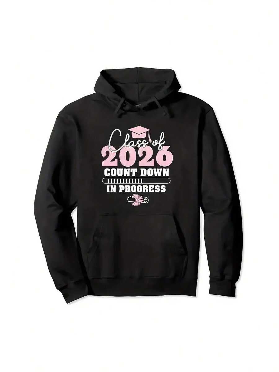 Class Of 2026 Countdown Hoodie - Cozy Stylish Black With Pink Lettering ...