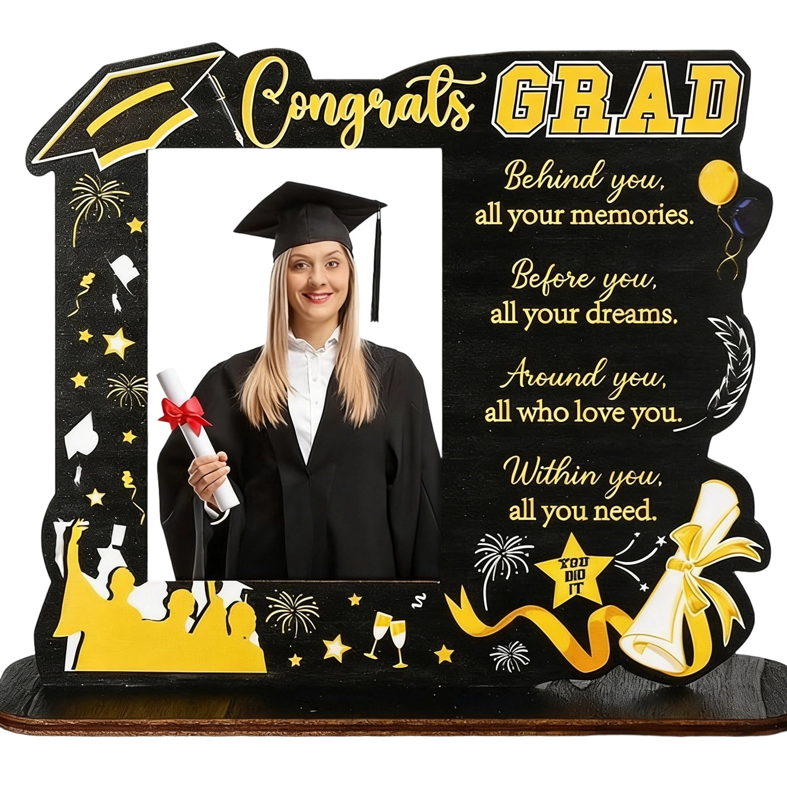 Class of 2026 Graduation Picture Frame Fits 4 x 2.6 Photo Wooden ...