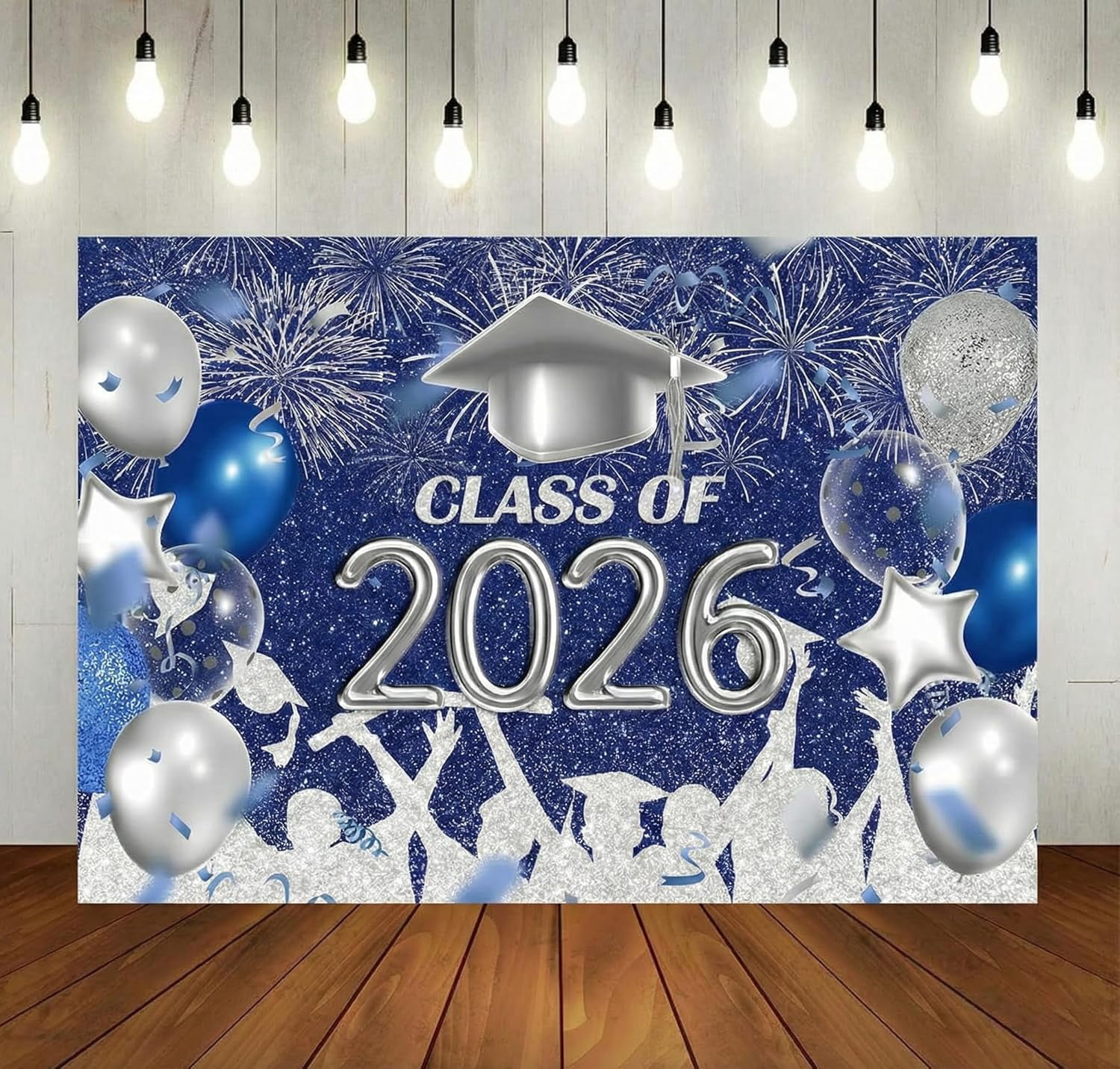 Class of 2026 Party Photography Backdrop Royal Blue and Silver Congrats ...