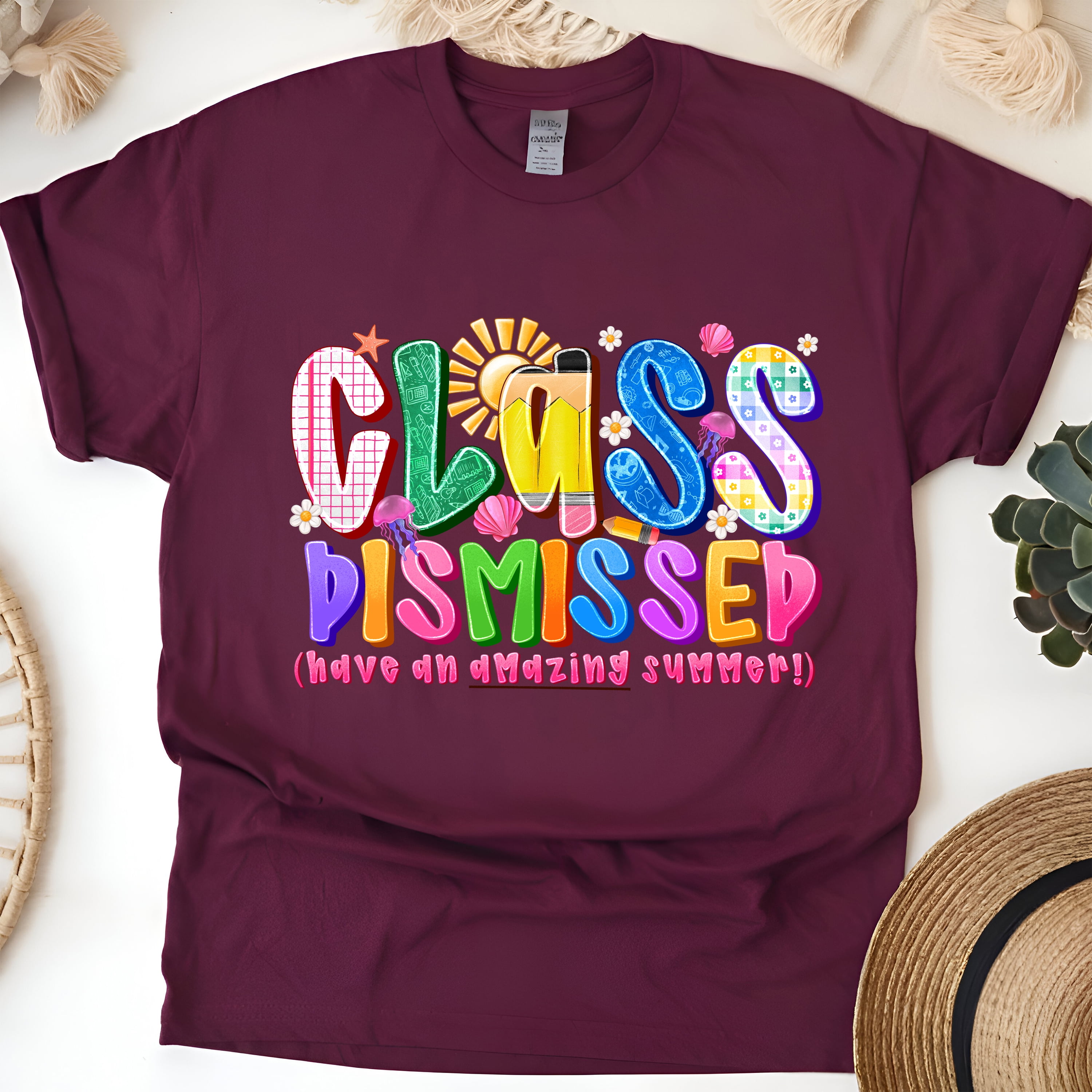 Class Dismissed Shirt – Colorful Last Day of School Tee, Maroon, Size ...