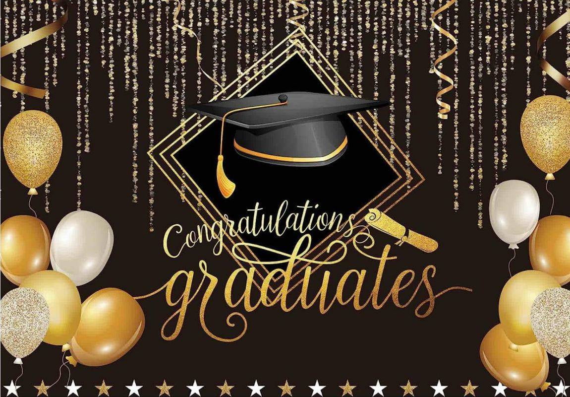 Class Graduation Backdrop Photography Gold and Blue Bachelor Cap ...
