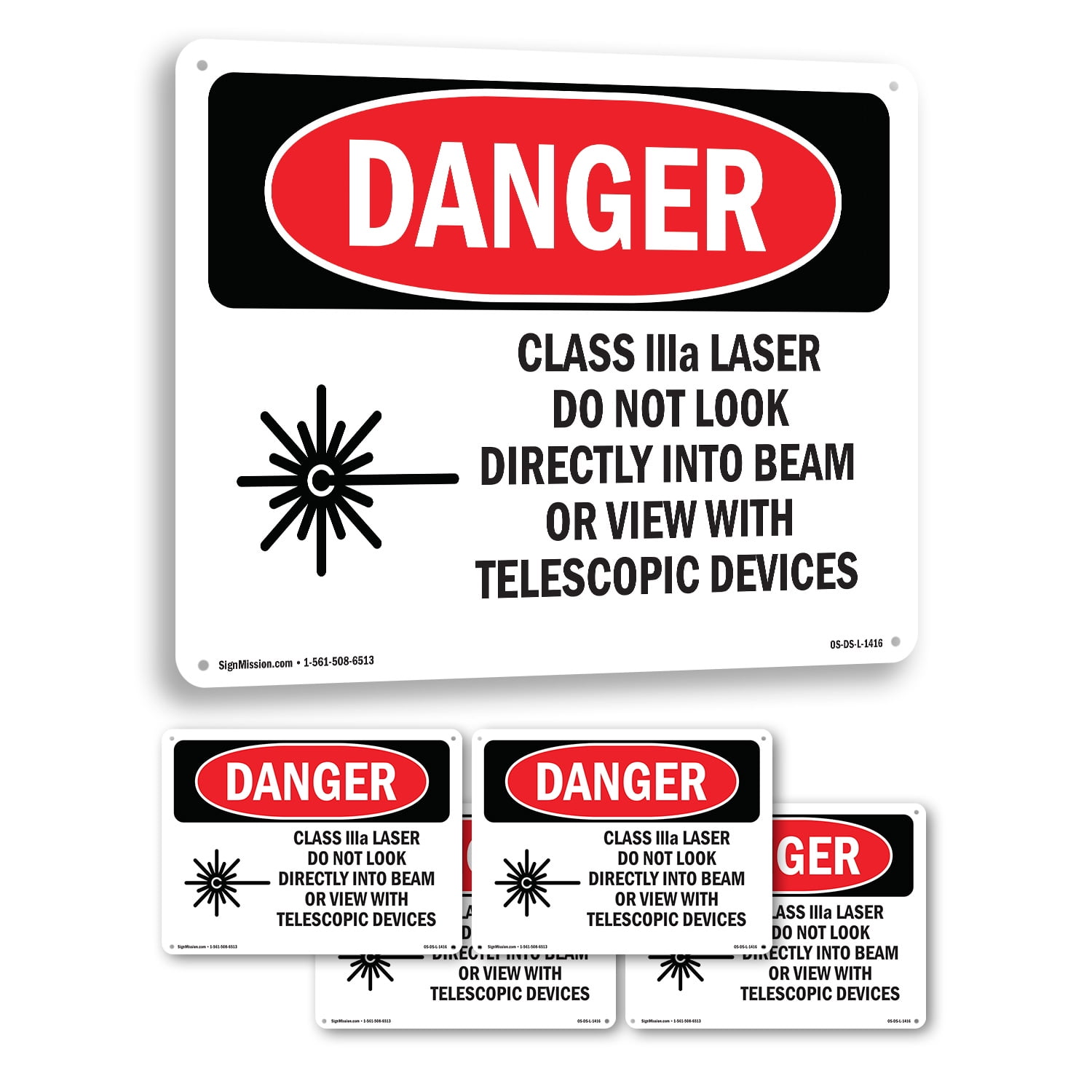Class IIIa Laser Do Not Look Into Beam OSHA Danger Rigid Plastic Sign ...