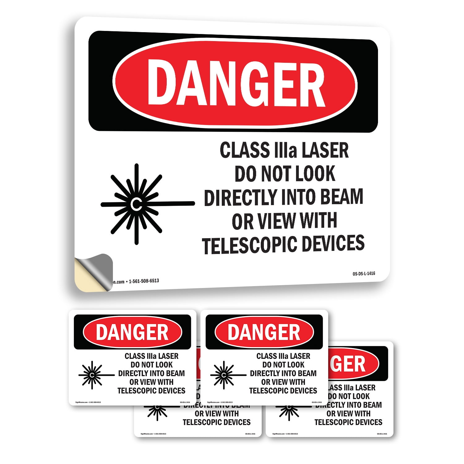 Class IIIa Laser Do Not Look Into Beam OSHA Danger Vinyl Decal Label 5 ...
