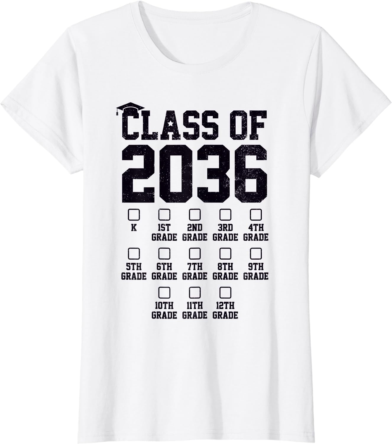Class Of 2036 Grow With Me Check Mark First Day Of School T-Shirt ...