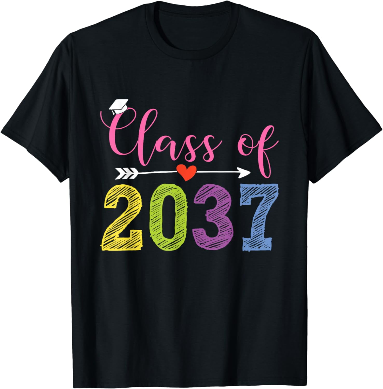 Class Of 2037 Grow With Me Graduation First Day of School Black T-Shirt ...