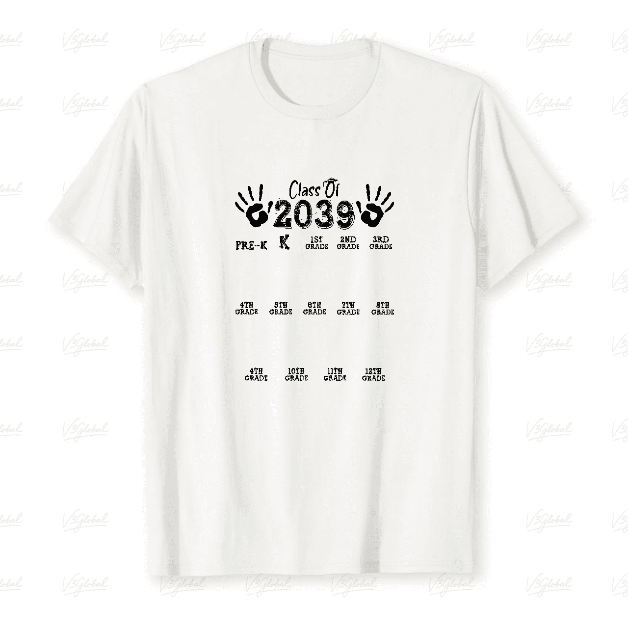 Class Of 2039 Grow With Me Kids Handprint School Milestone Graphic Unisex T-shirt up to size 5XL ...