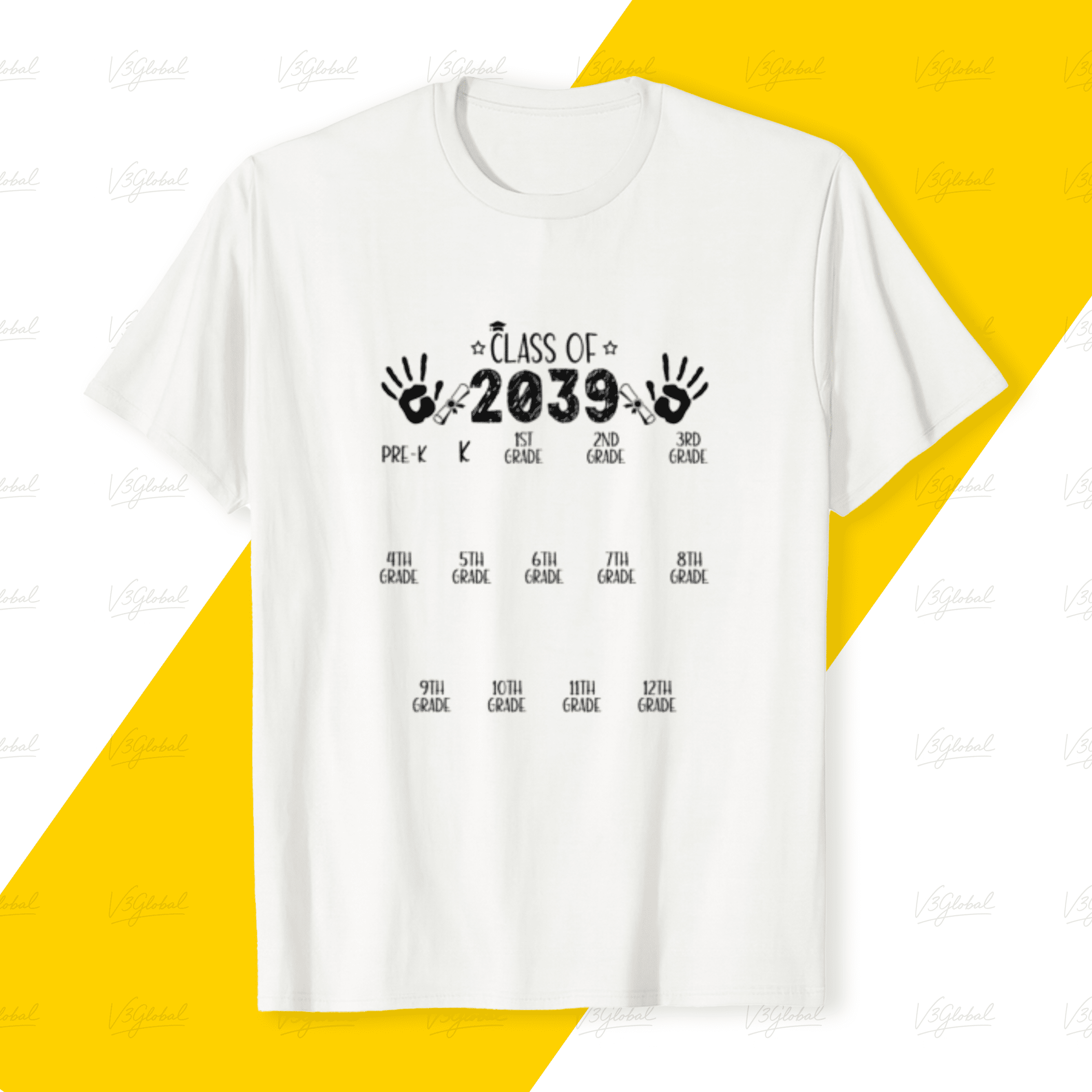 Class Of 2039 Grow With Me Pre K To 12th Handprint Unisex T-Shirt, for ...
