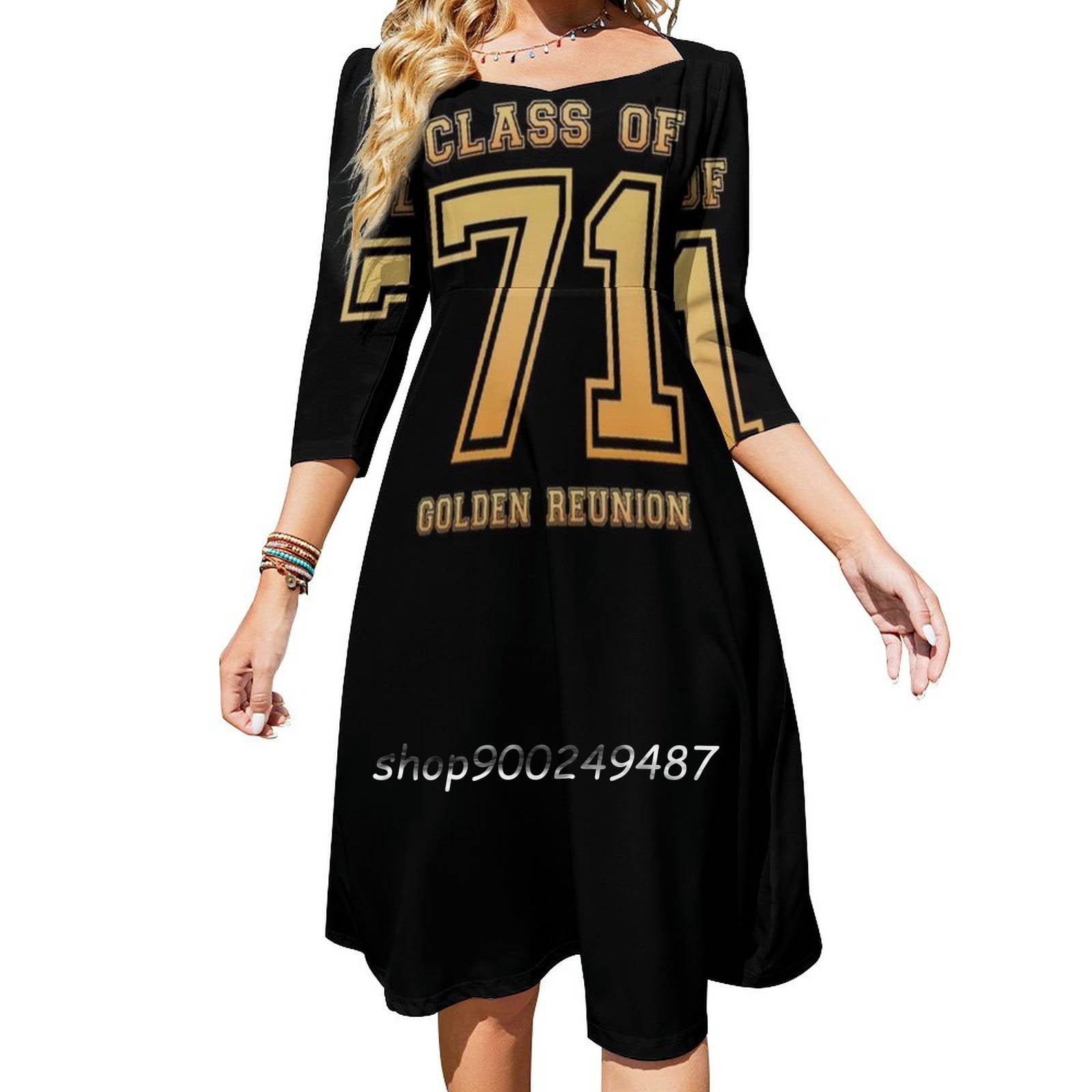 Class Of 71 1971 Class Reunion 50Th Golden Reunion Square Neck Dress Cute Loose Print Dresses ...
