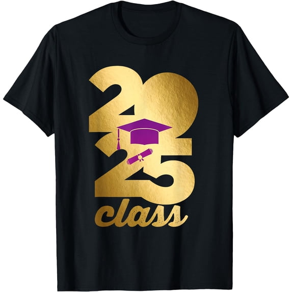 Class Of Golden Graduation Purple Cap Diploma Grad T-Shirt , Vintage T ...