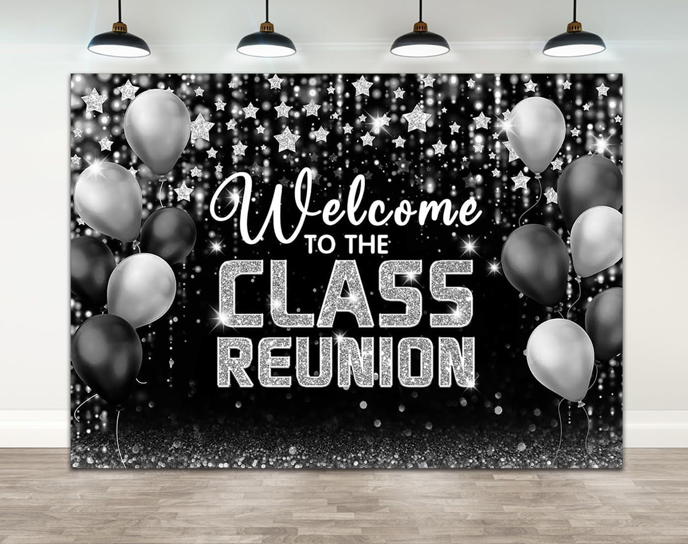 Class Reunion Party Backdrop Silver and Black Ballon Decorations ...