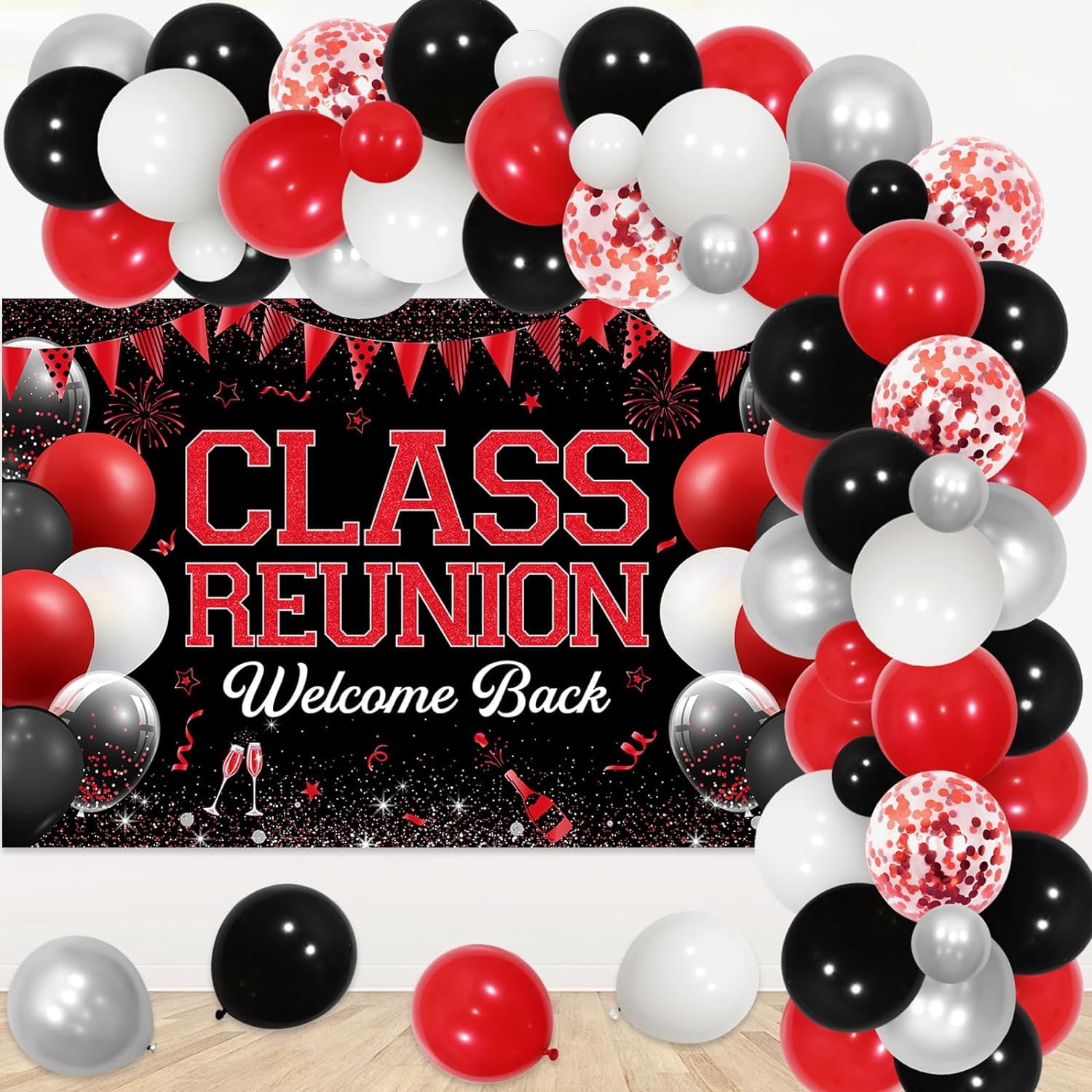 Class Reunion Party Decorations - Red and Black Balloon Garland Arch ...