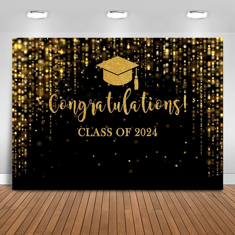 Class of 2023 Backdrop Black Gold Bokeh Graduation Party Background ...
