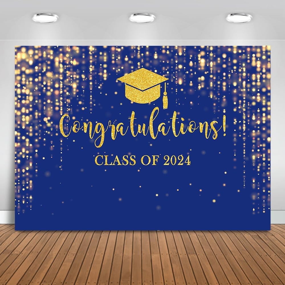 Class of 2023 Backdrop Blue Gold Bokeh Graduation Party Background 2023 ...