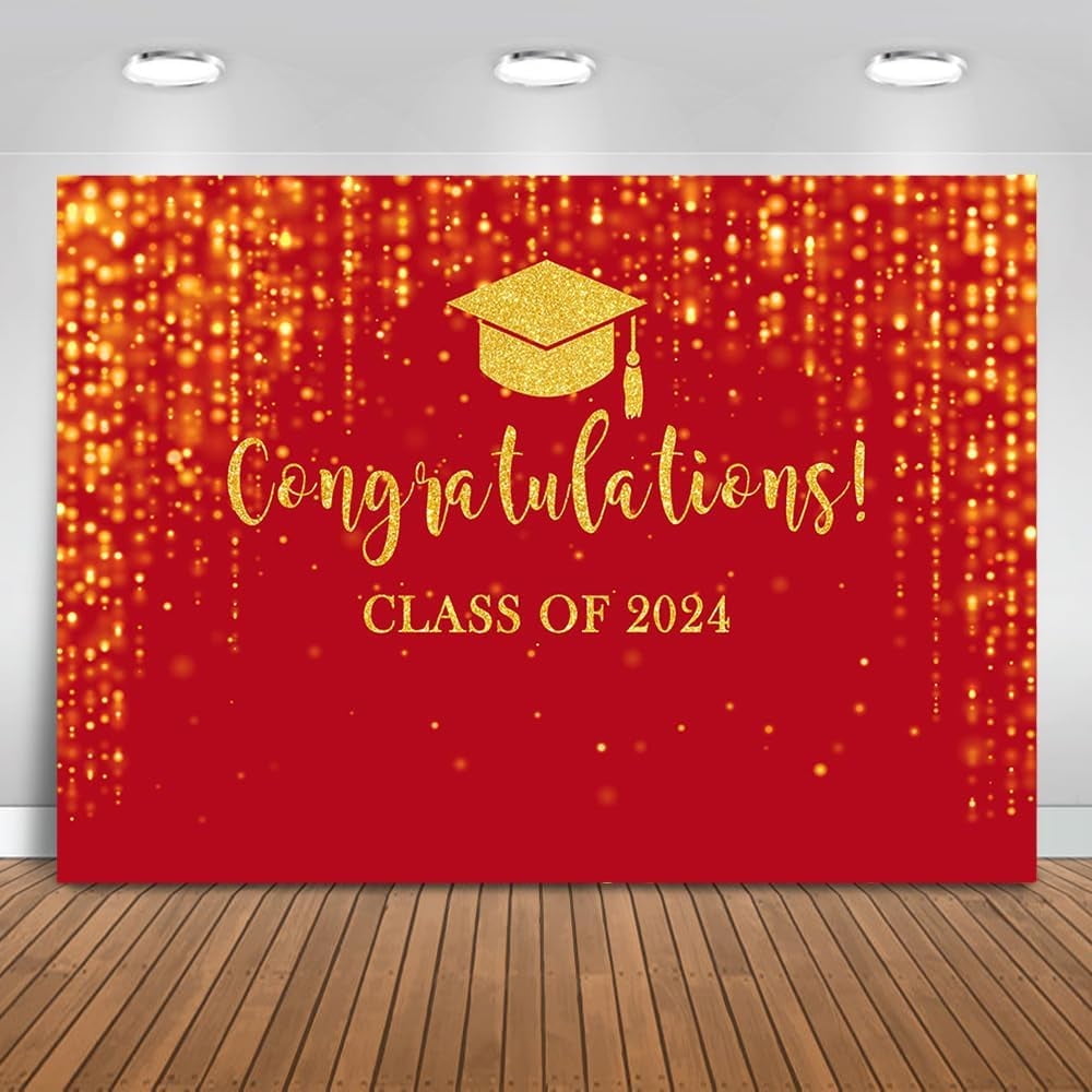 Class of 2023 Backdrop Red Gold Bokeh Graduation Party Background 2023 ...