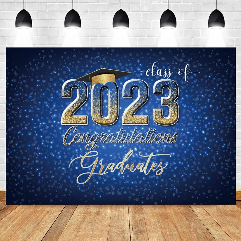 Class of 2023 Graduation Backdrop Black Gold Glitter Balloons Congrats ...