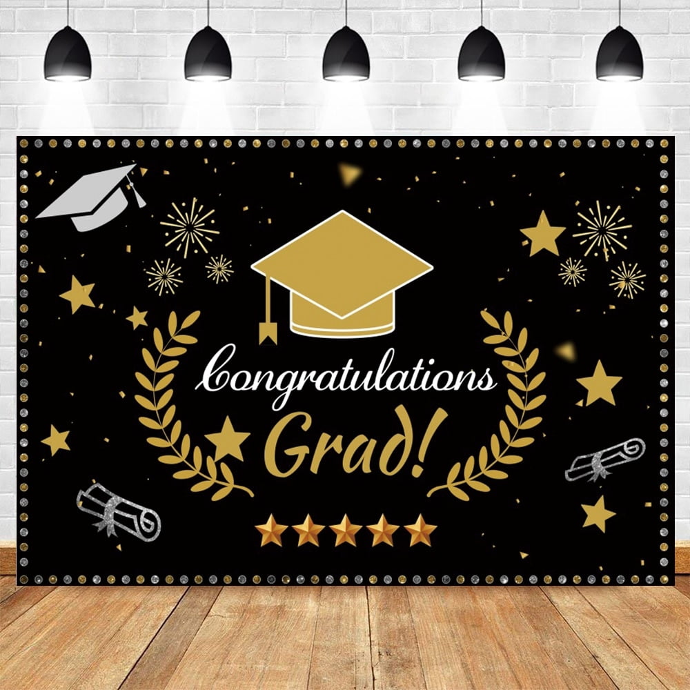 Class of 2023 Graduation Backdrop Black Gold Glitter Balloons Congrats ...