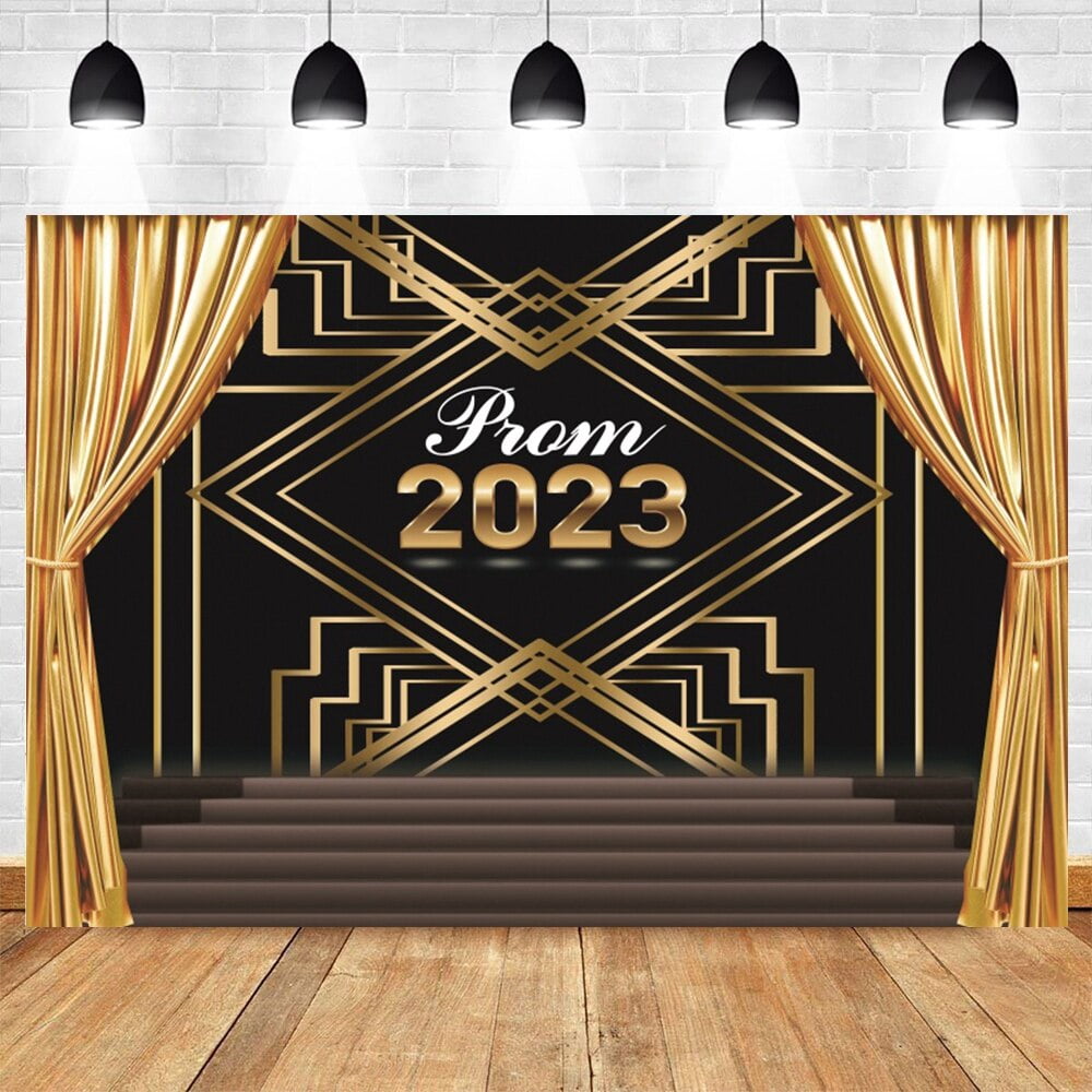Class of 2023 Graduation Backdrop Black Gold Glitter Balloons Congrats ...