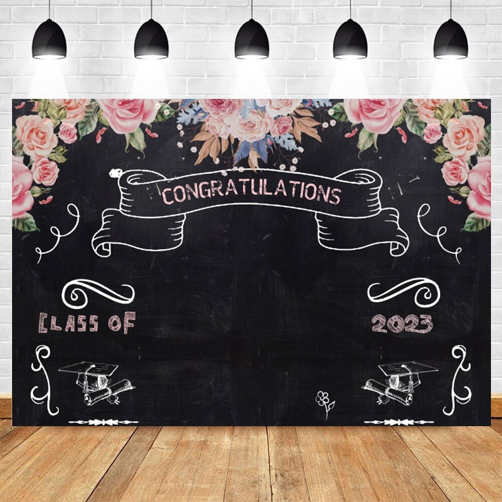 Class of 2023 Graduation Backdrop Black Gold Glitter Balloons Congrats ...