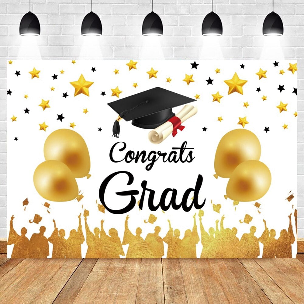 Class of 2023 Graduation Backdrop Black Gold Glitter Balloons Congrats ...
