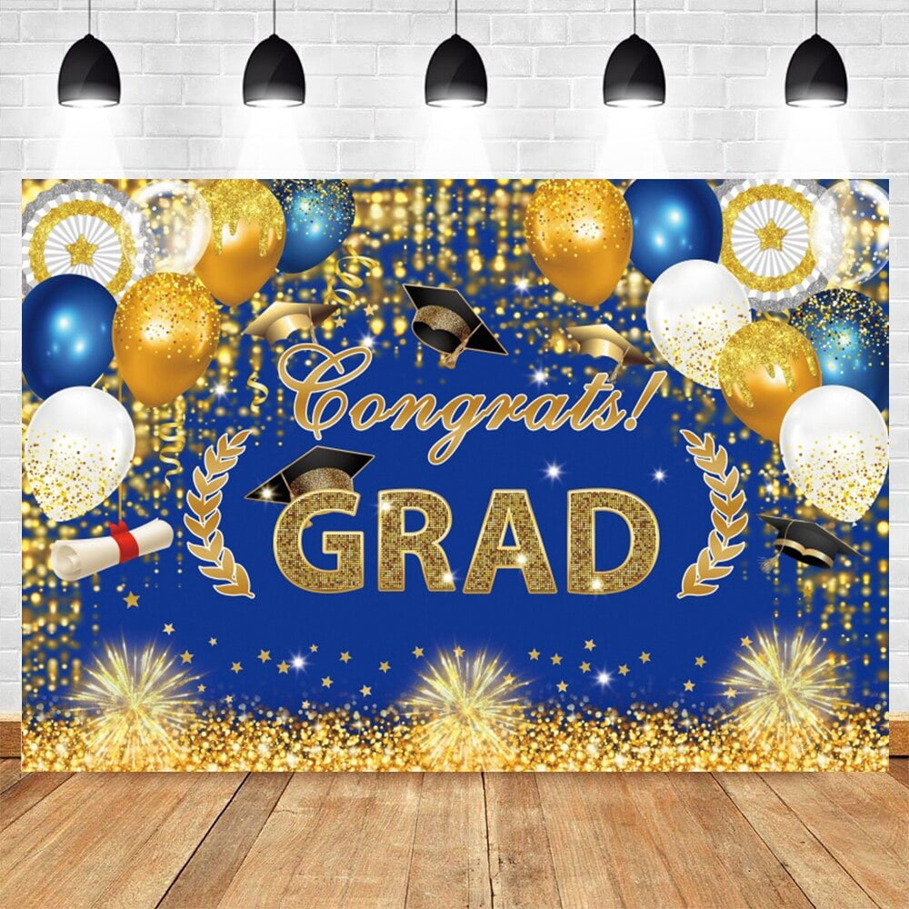 Class of 2023 Graduation Backdrop Black Gold Glitter Balloons Congrats ...