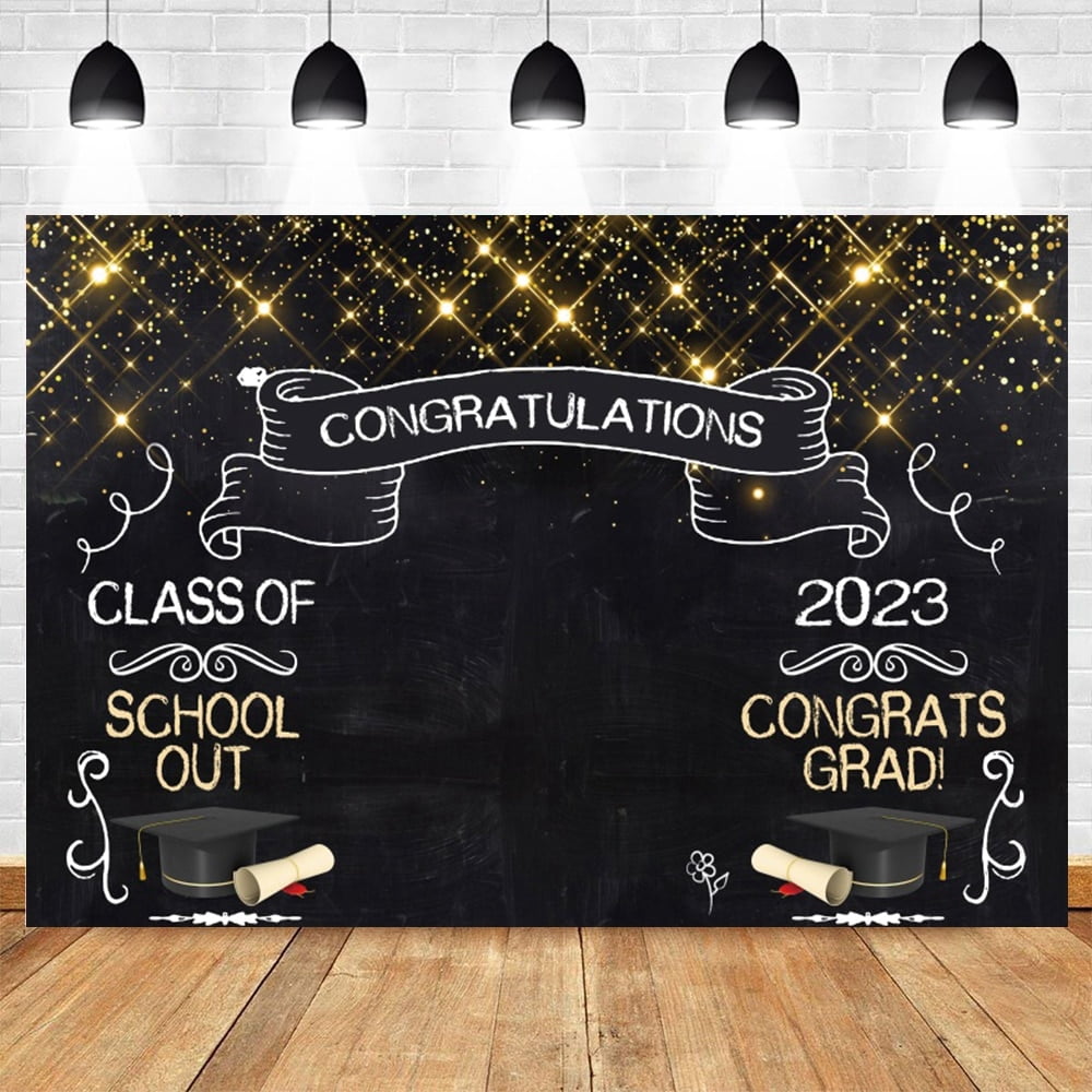 Class of 2023 Graduation Backdrop Black Gold Glitter Balloons Congrats ...
