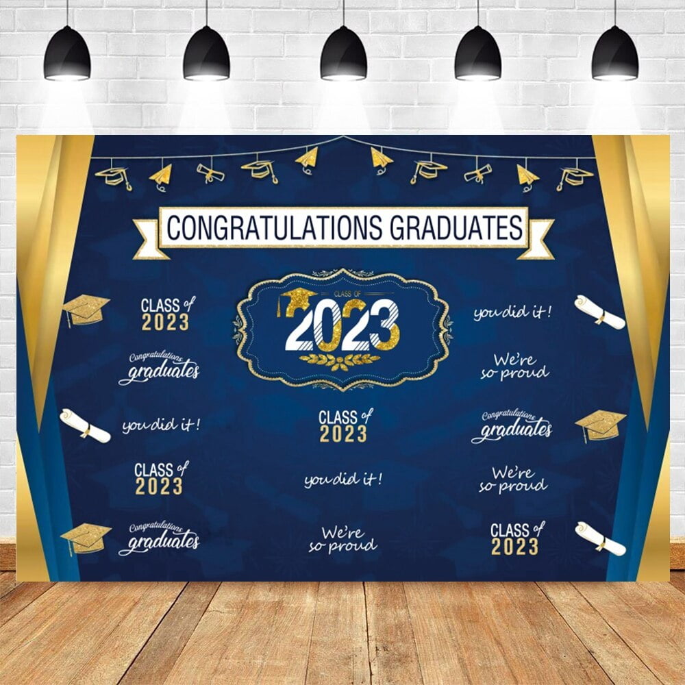 Class of 2023 Graduation Backdrop Black Gold Glitter Balloons Congrats ...