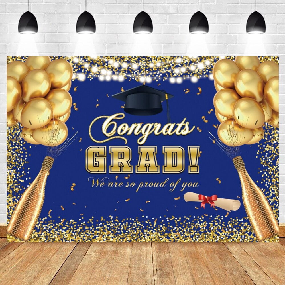 Class of 2023 Graduation Backdrop Black Gold Glitter Balloons Congrats ...
