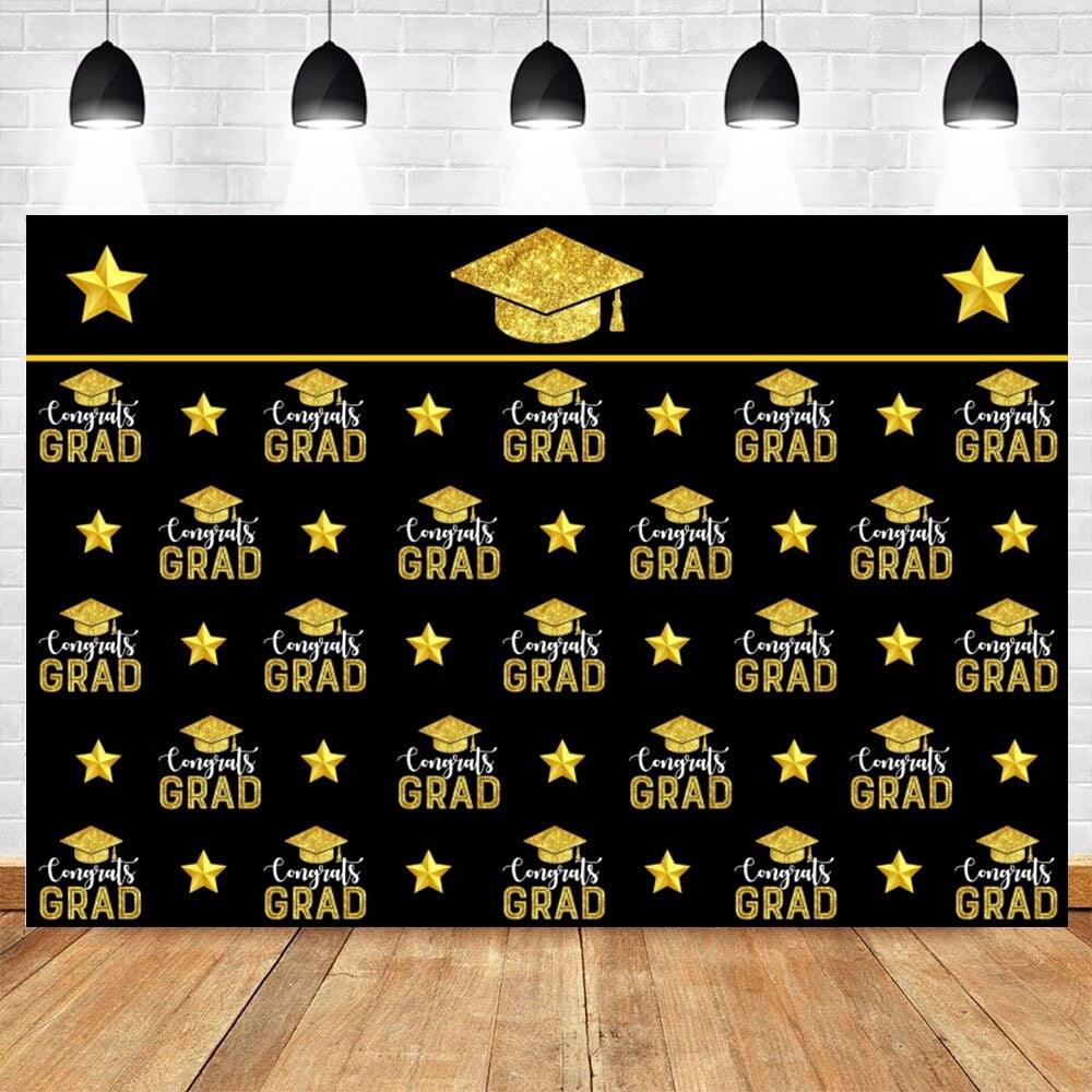 Class of 2023 Graduation Backdrop Black Gold Glitter Balloons Congrats ...