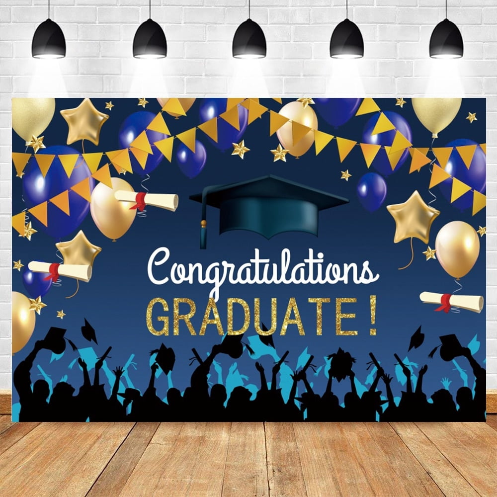 Class of 2023 Graduation Backdrop Black Gold Glitter Balloons Congrats ...