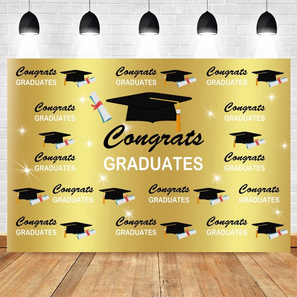 Class of 2023 Graduation Backdrop Black Gold Glitter Balloons Congrats ...