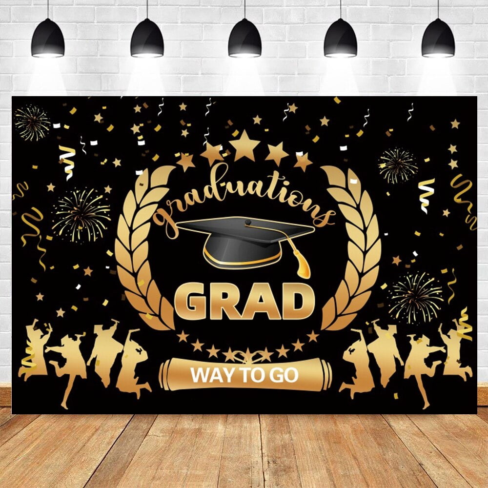 Class of 2023 Graduation Backdrop Black Gold Glitter Balloons Congrats ...