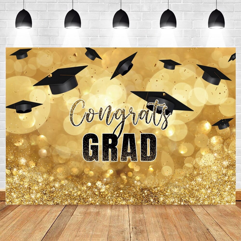 Class of 2023 Graduation Backdrop Black Gold Glitter Balloons Congrats ...