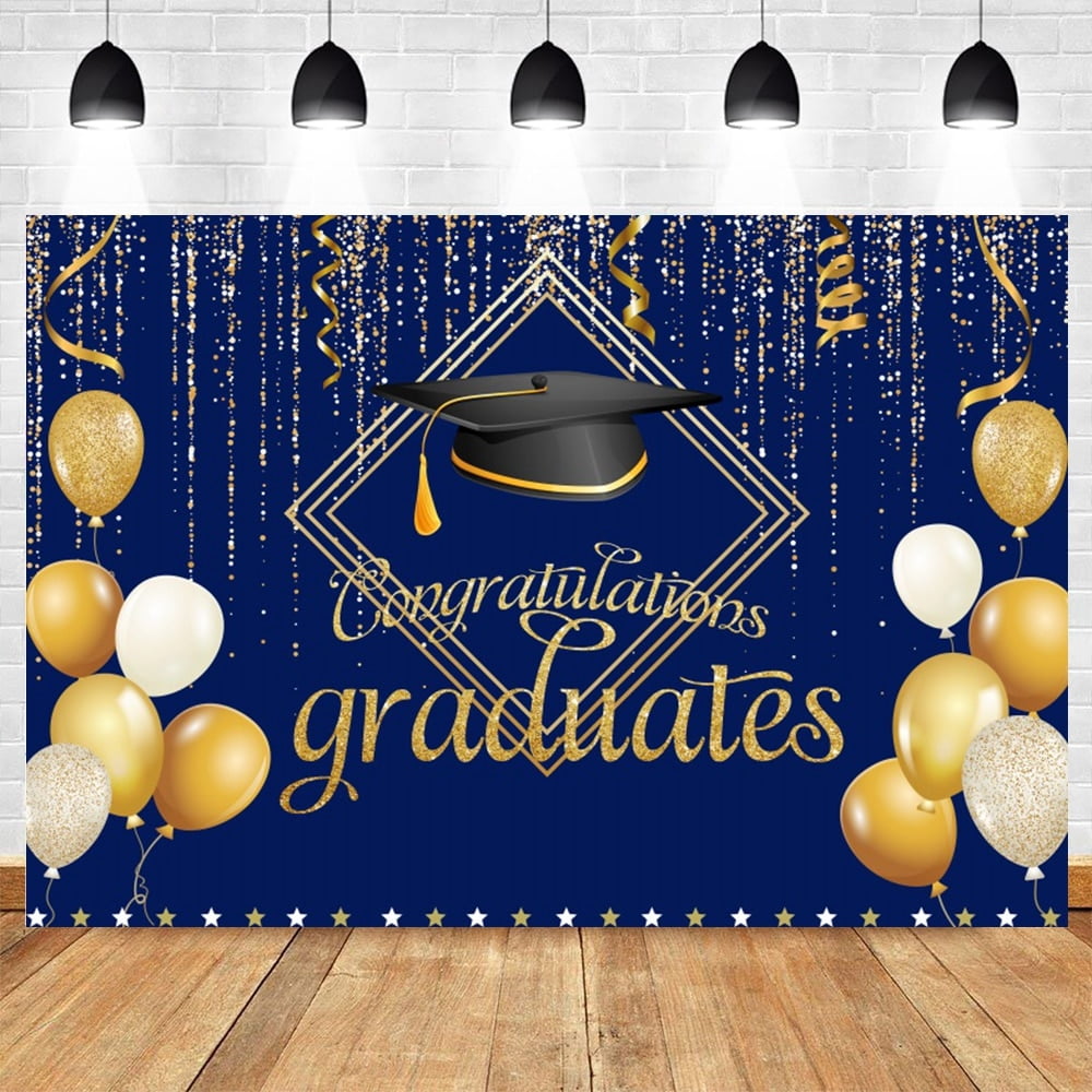 Class of 2023 Graduation Backdrop Black Gold Glitter Balloons Congrats ...