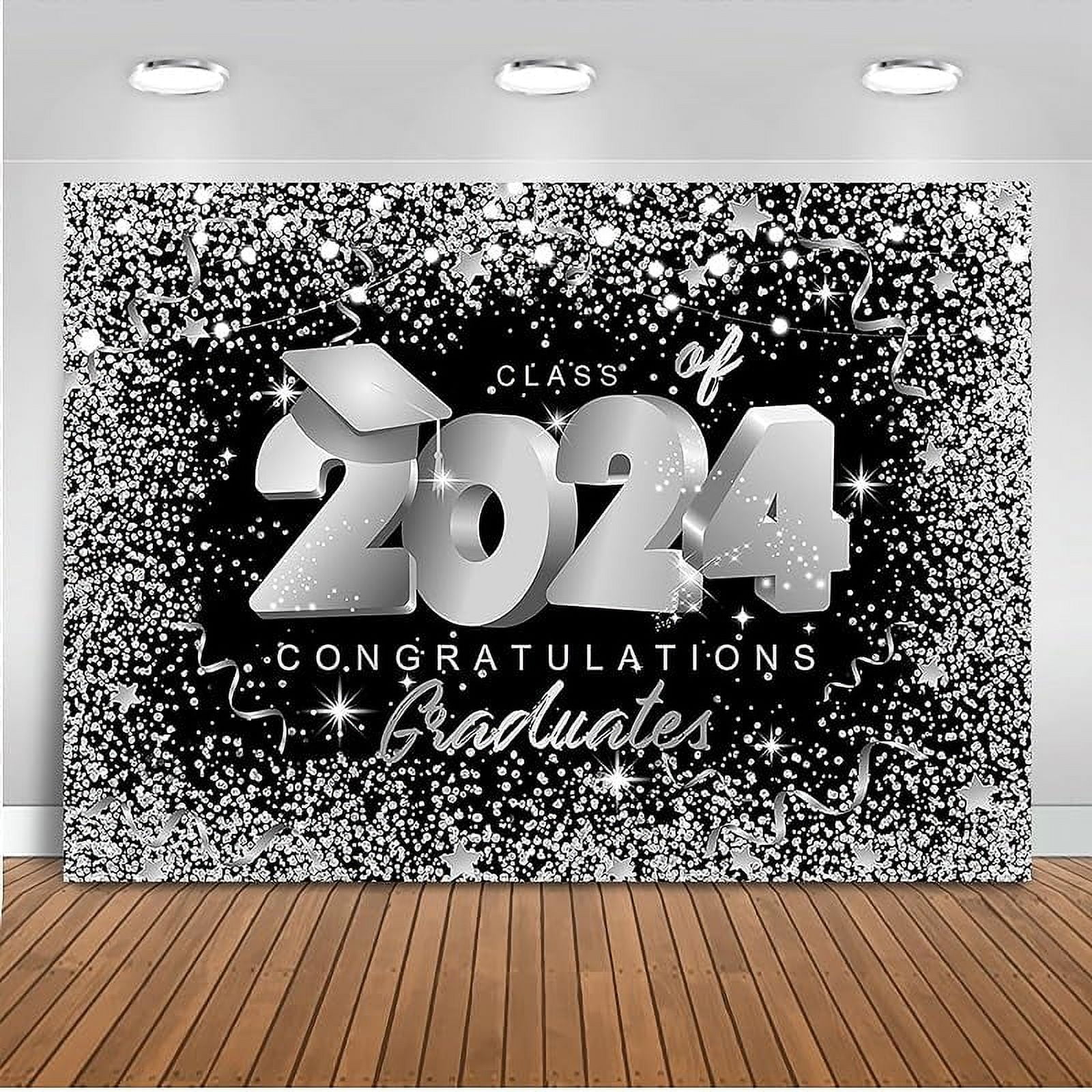 Class of 2024 Backdrop 7x5ft Black and Silver Glitter Congrats Grad ...