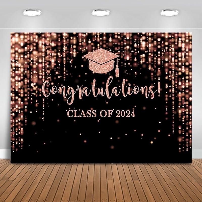 Class of 2024 Backdrop Black Silver Glitter Bokeh Graduation Party ...