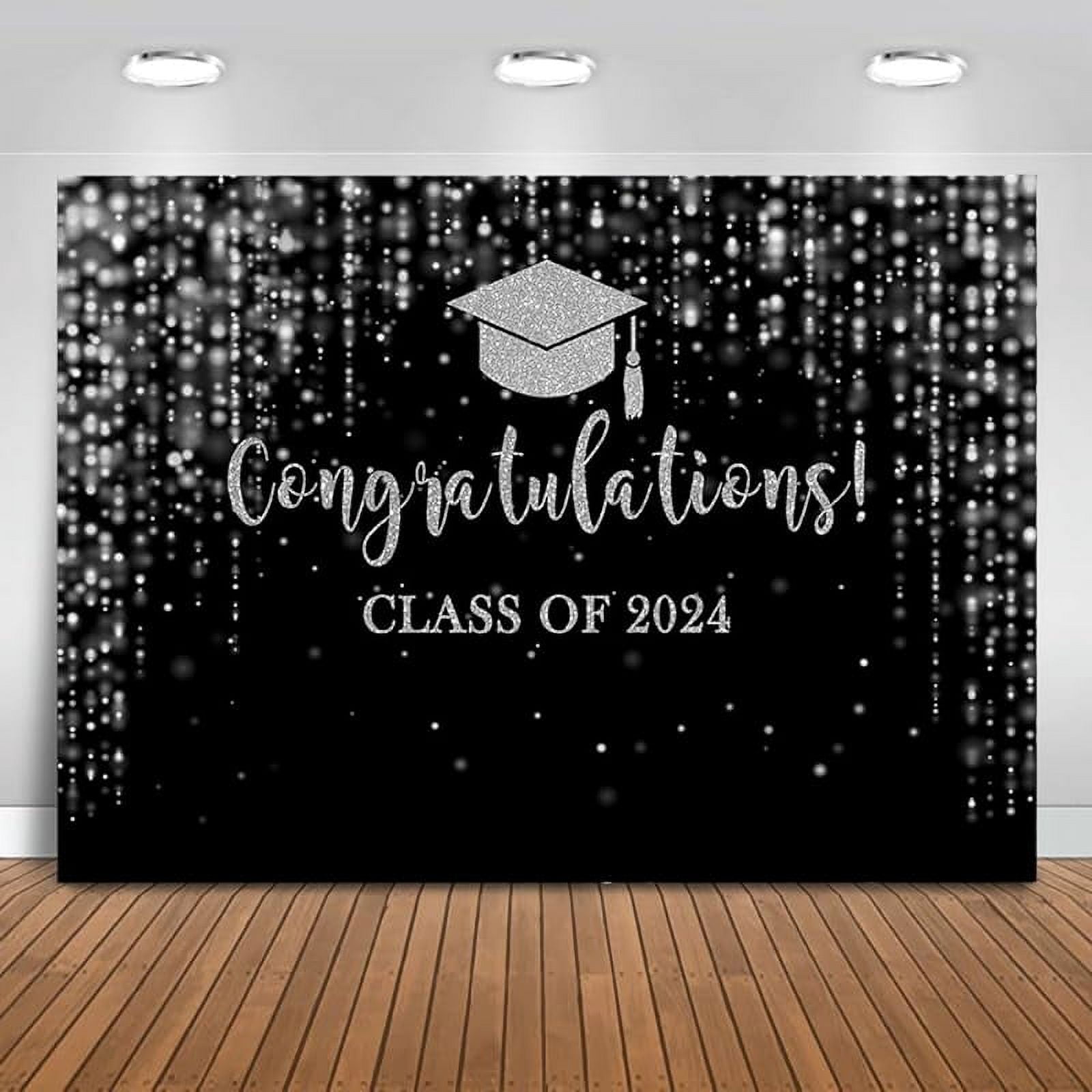 Class of 2024 Backdrop Black Silver Glitter Bokeh Graduation Party ...