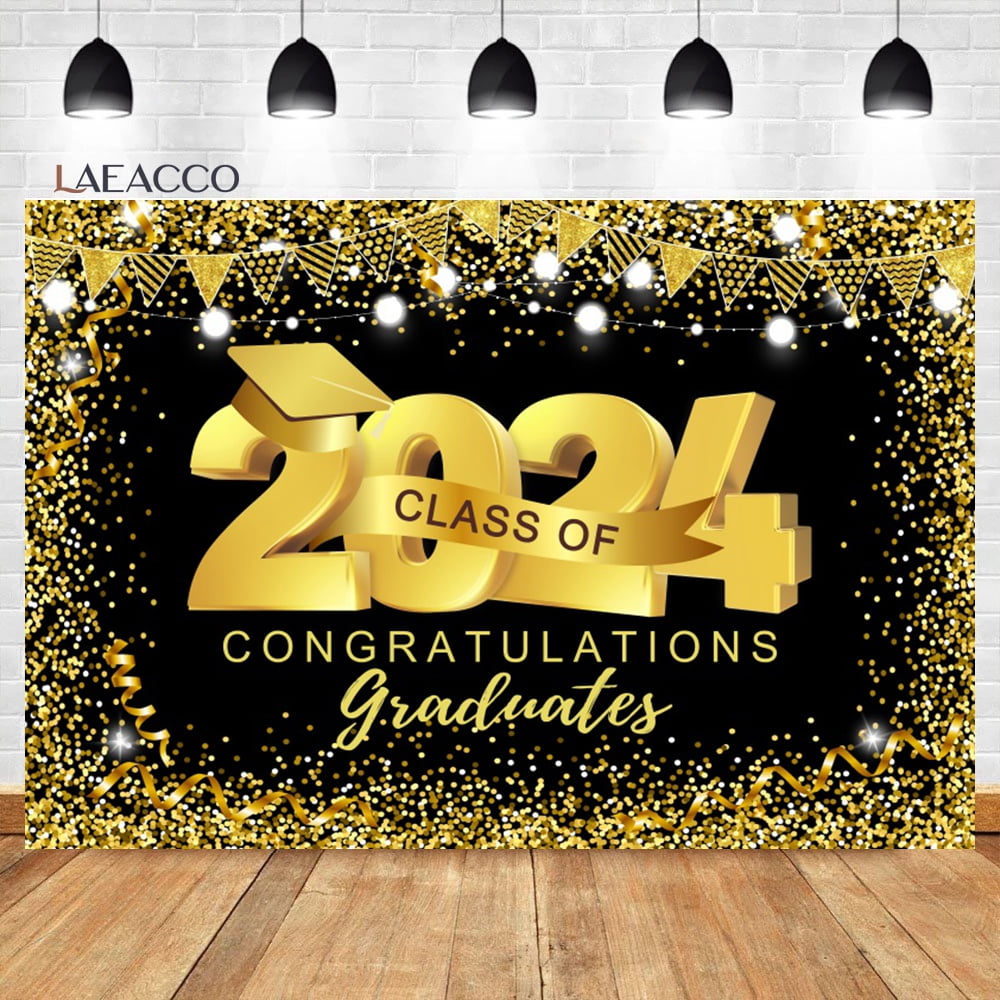 Class of 2024 Backdrop Royal Blue and Gold Glitter Congrats Grad Party ...