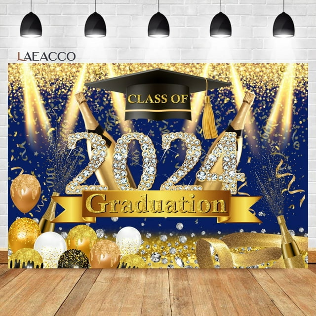 Class of 2024 Backdrop Royal Blue and Gold Glitter Congrats Grad Party ...